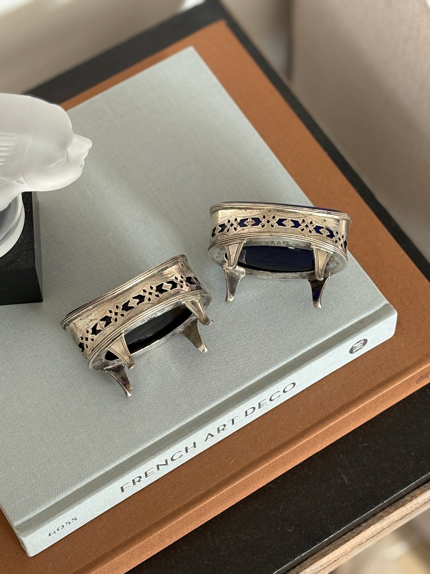 Salt Cellars with Cobalt Liners & Pierced Sterling Silver – Collectors Gene